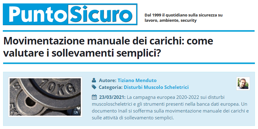 MOVIMENTAZIONE MANUALE DEI CARICHI: COME VALUTARE I SOLLEVAMENTI ...