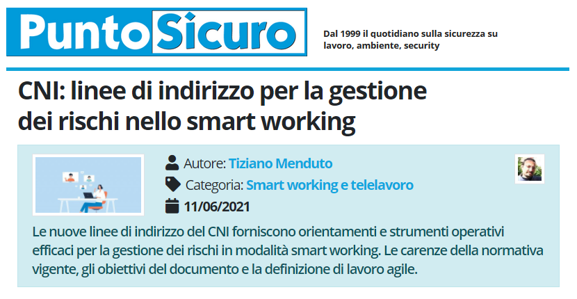 CNI: LINEE DI INDIRIZZO PER LA GESTIONE DEI RISCHI NELLO SMART WORKING - CGIL Modena