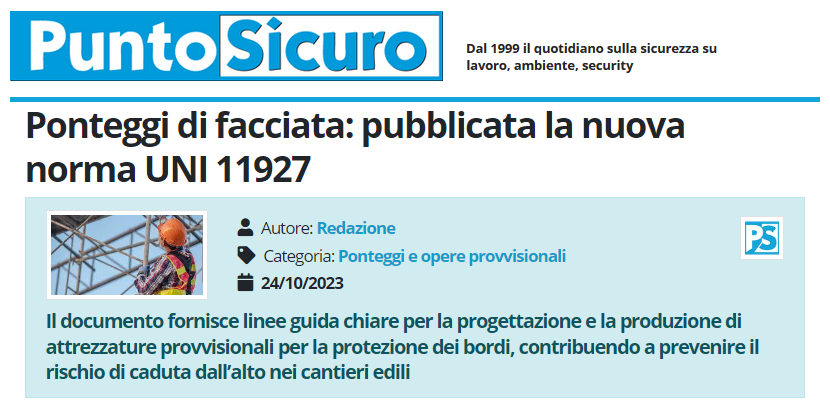 PONTEGGI DI FACCIATA: PUBBLICATA LA NUOVA NORMA UNI 11927 - CGIL Modena