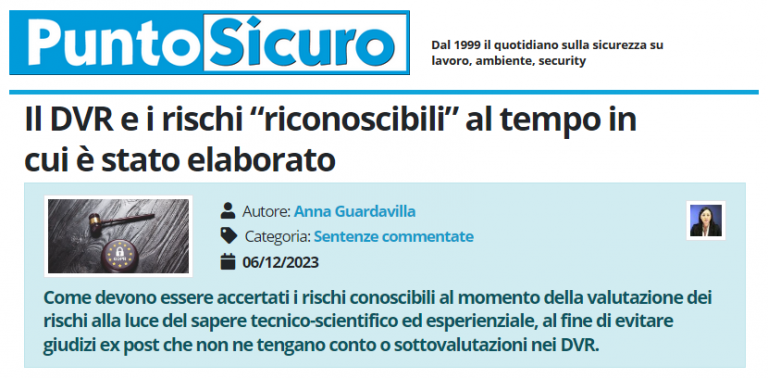 IL DVR E I RISCHI “RICONOSCIBILI” AL TEMPO IN CUI È STATO ELABORATO ...