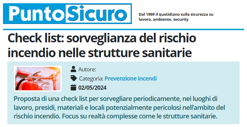 CHECK LIST: SORVEGLIANZA DEL RISCHIO INCENDIO NELLE STRUTTURE SANITARIE ...