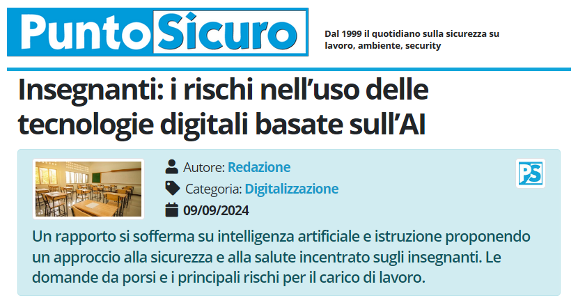 INSEGNANTI: I RISCHI NELL’USO DELLE TECNOLOGIE DIGITALI BASATE SULL’INTELLIGENZA ARTIFICIALE ...