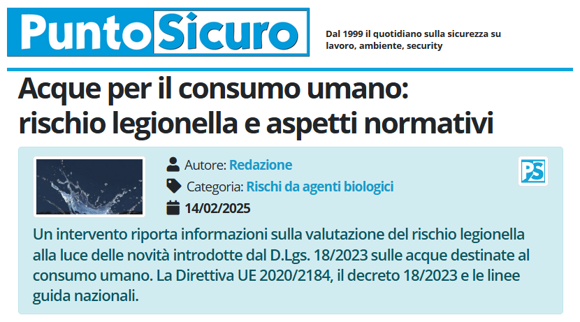 ACQUE PER IL CONSUMO UMANO: RISCHIO LEGIONELLA E ASPETTI NORMATIVI ...