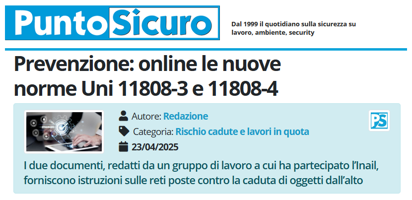 PREVENZIONE: ONLINE LE NUOVE NORME UNI 11808-3 E 11808-4 - CGIL Modena