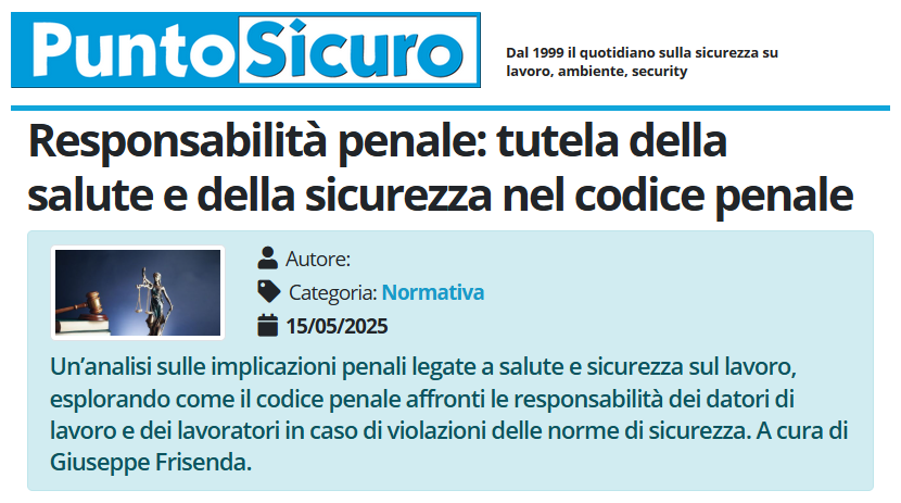 RESPONSABILITÀ PENALE: TUTELA DELLA SALUTE E DELLA SICUREZZA NEL CODICE ...