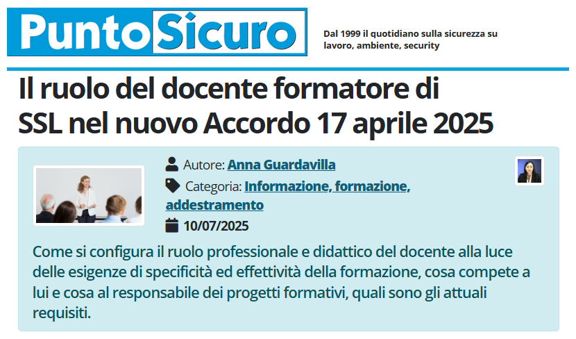 IL RUOLO DEL DOCENTE FORMATORE DI SSL NEL NUOVO ACCORDO 17 APRILE 2025 ...