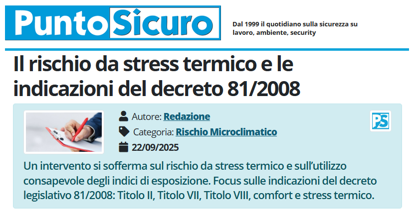 IL RISCHIO DA STRESS TERMICO E LE INDICAZIONI DEL DECRETO 81/2008 ...